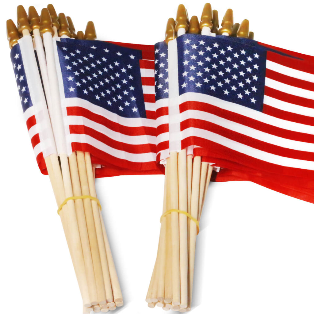 American USA Wooden Stick Flag 4 x 6 Inch (Pack of 12/50/100) - Anley Flags