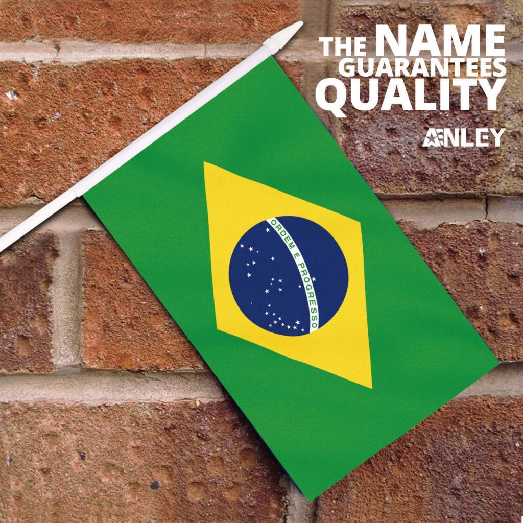 Brazil Stick Flags 5x8 Inch (Pack of 12) - Anley Flags