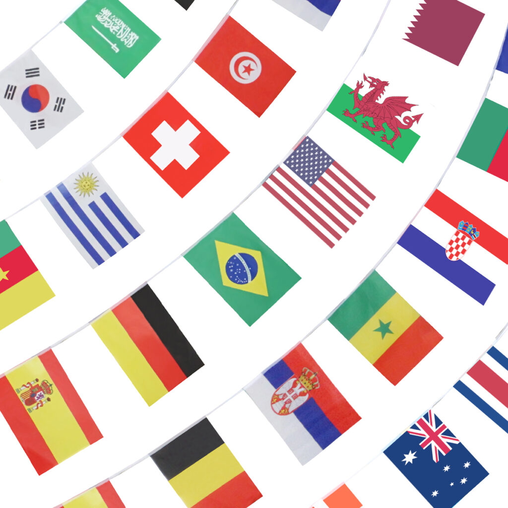 2022 World Cup 32 Countries 33 Feet String Flags (8x12 Inch) - Anley Flags