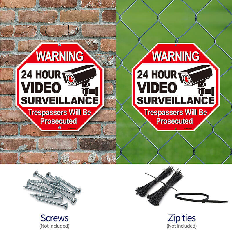 24 Hour Video Surveillance Aluminum Warning Sign - Anley Flags