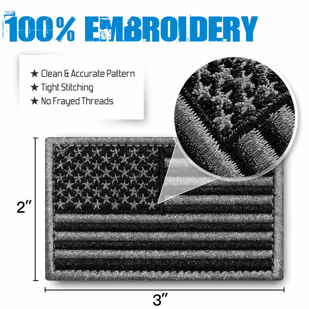 Tactical USA Flag (Black) Embroidered Patches (2 Pack) - 2"x 3" - Anley Flags