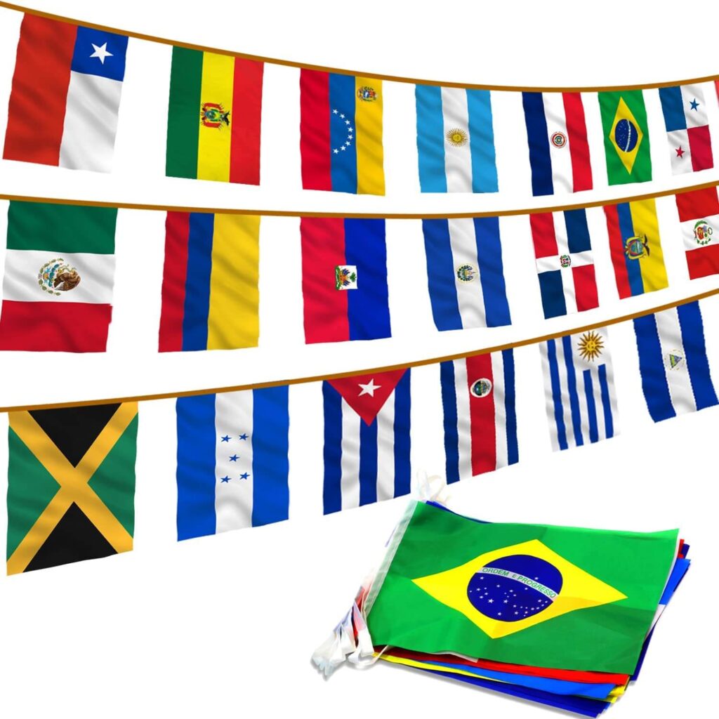 Latin America 23 Countries 30 Feet String Flags (12x18 Inch) - Anley Flags