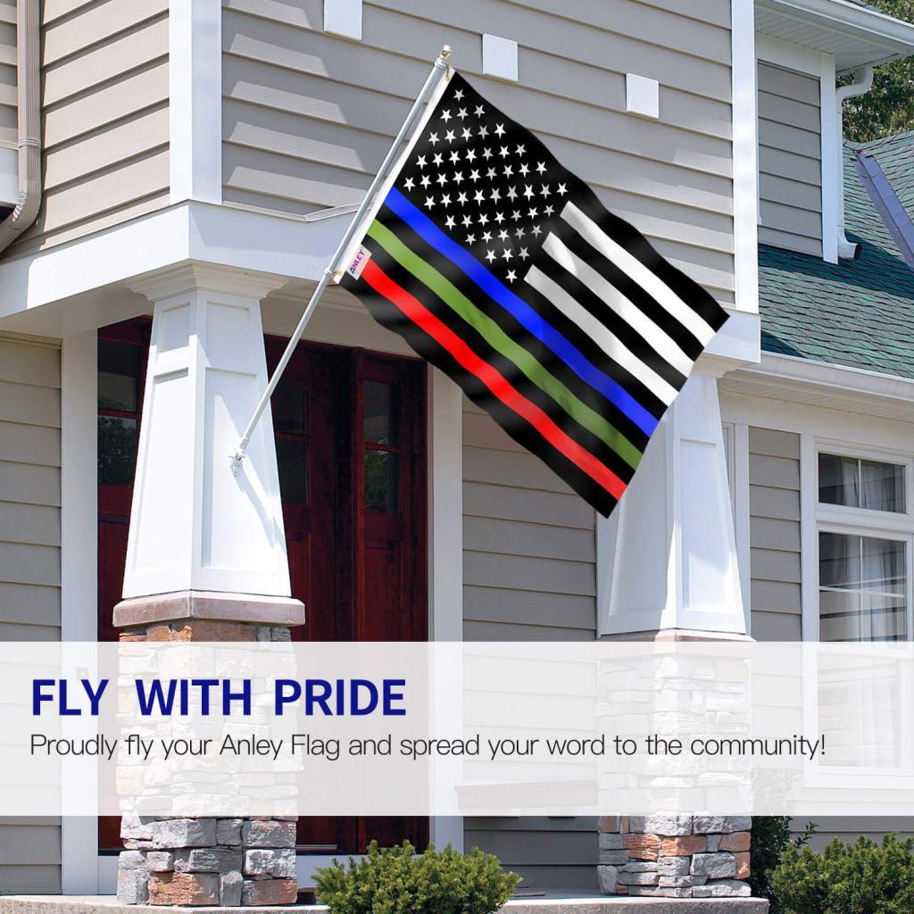 Fly Breeze 3x5 Foot Thin Blue Red and Green Line USA Flag - Anley Flags