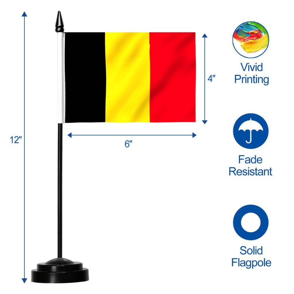 Belgium Deluxe Desk Flag Set - 6 x 4 Inch - Anley Flags
