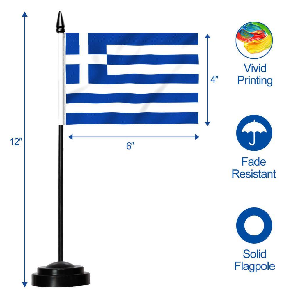 Greece Deluxe Desk Flag Set - 6 x 4 Inch - Anley Flags