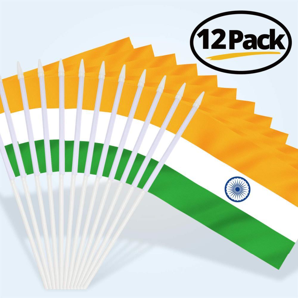 India Mini Flag 12 Pack - 5x8 Inch with Solid Pole & Spear Top - Anley ...
