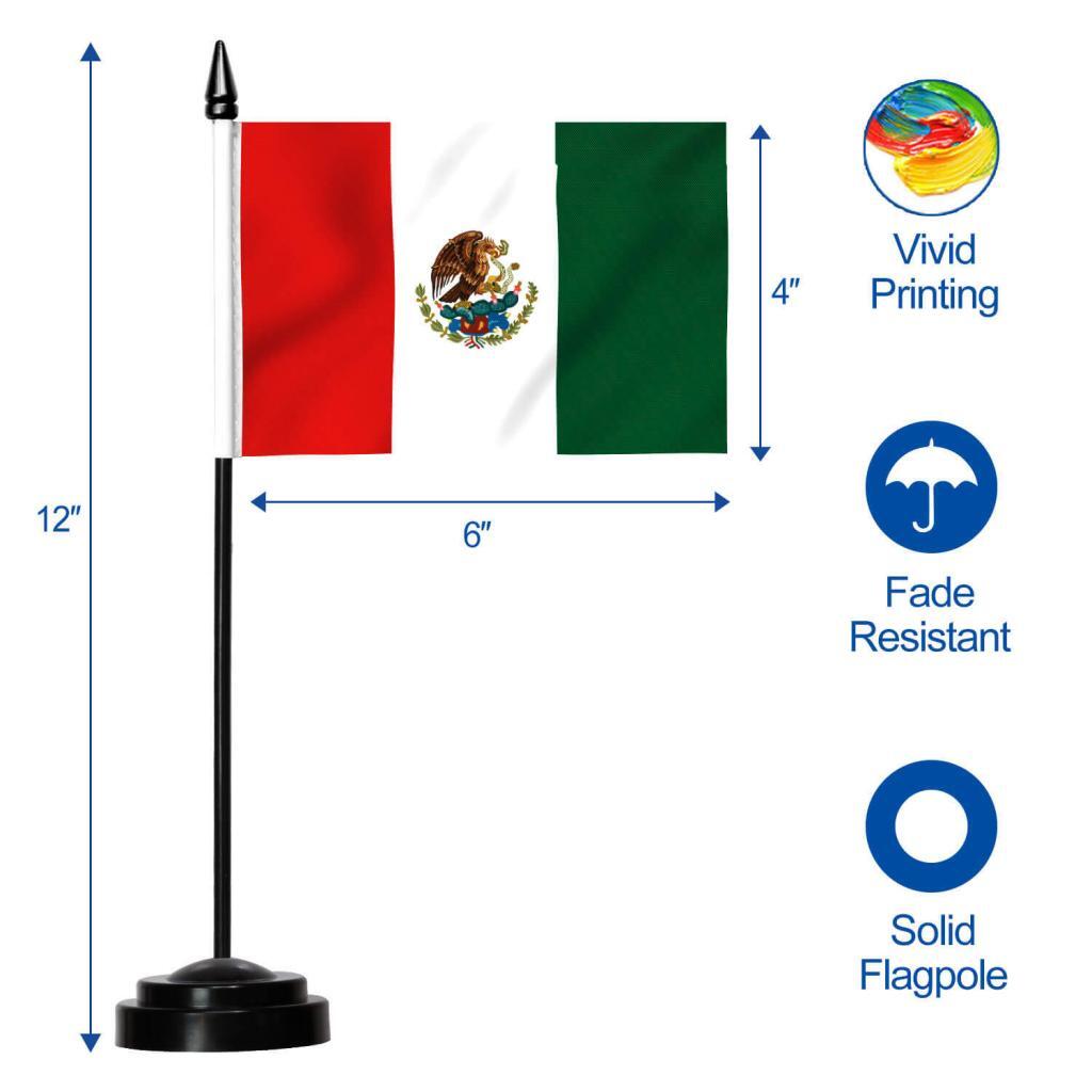 Mexico Deluxe Desk Flag Set - 6 x 4 Inch - Anley Flags