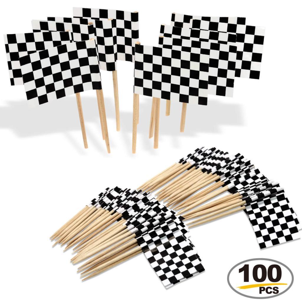 Checkered Toothpick Flag Cupcakes Toppers (100 pcs) - Anley Flags
