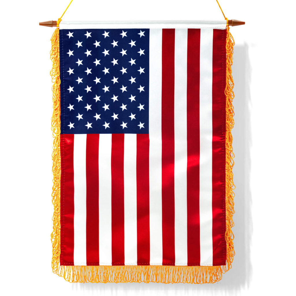 USA Wall hanging & Classroom Satin Flag With Golden Fringe 12×18 In