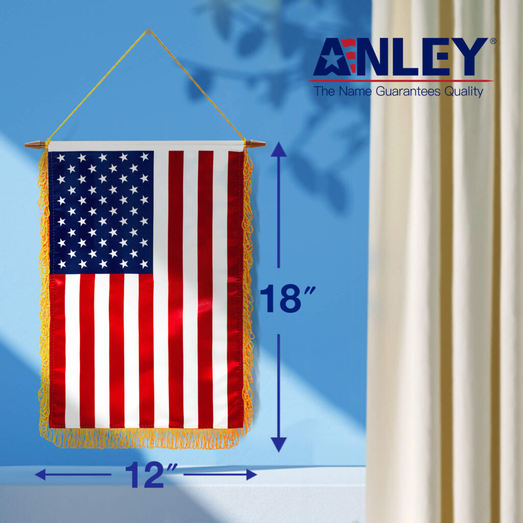 USA Wall hanging & Classroom Satin Flag With Golden Fringe 12×18 In