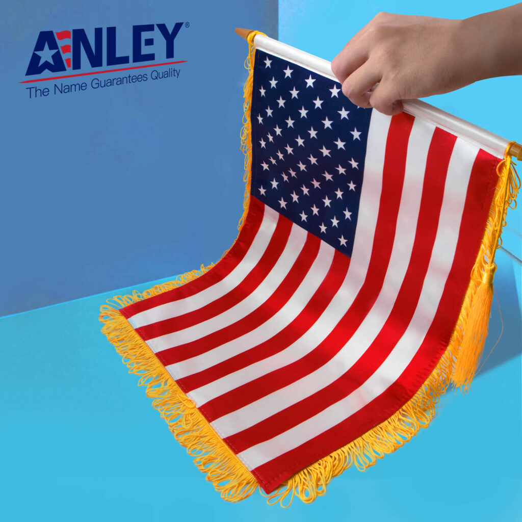 USA Wall hanging & Classroom Satin Flag With Golden Fringe 12×18 In