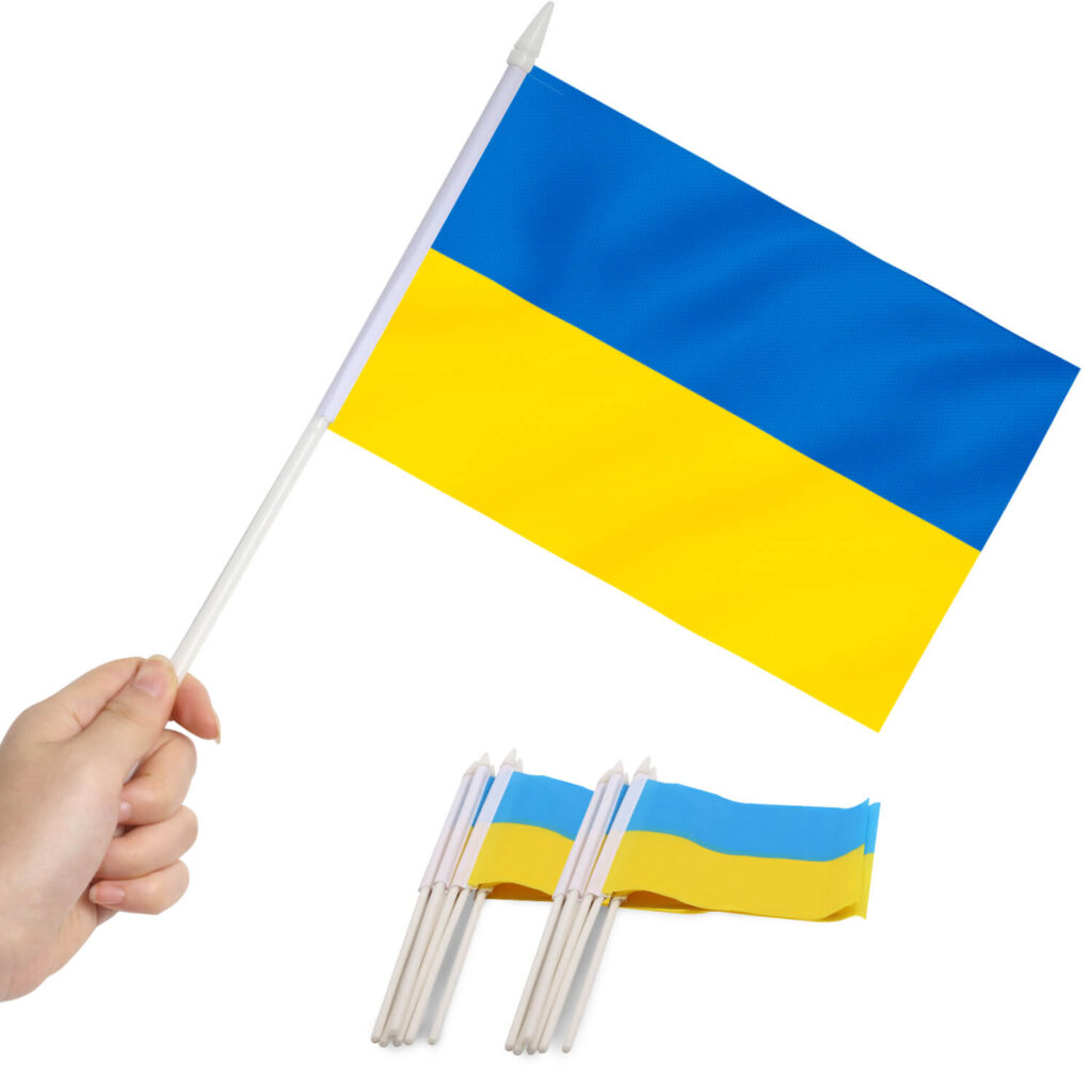 Ukraine Stick Flags 5x8 inch (Pack of 12) - Anley Flags