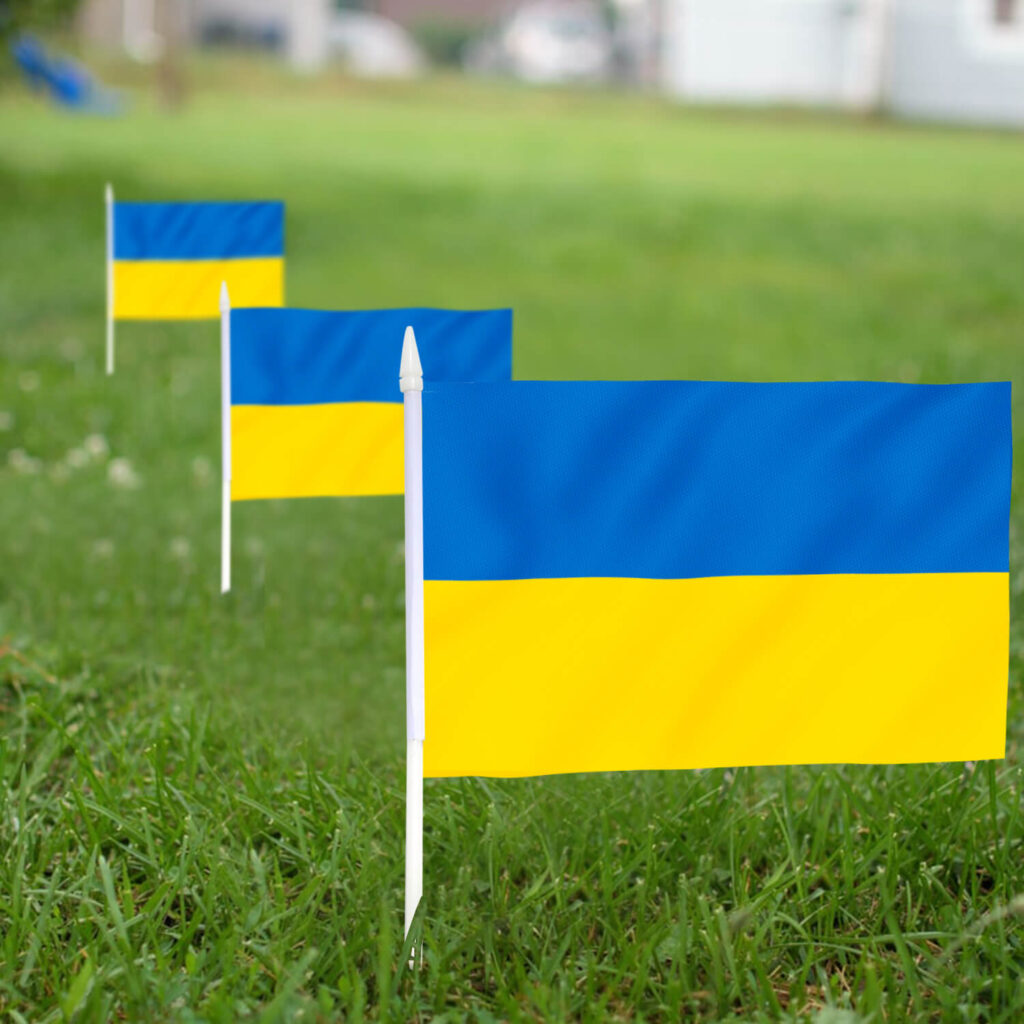 Ukraine Stick Flags 5x8 inch (Pack of 12) - Anley Flags