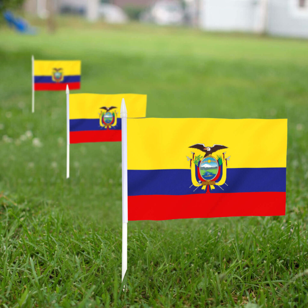 Ecuador Stick Flags 5x8 inch (Pack of 12) - Anley Flags