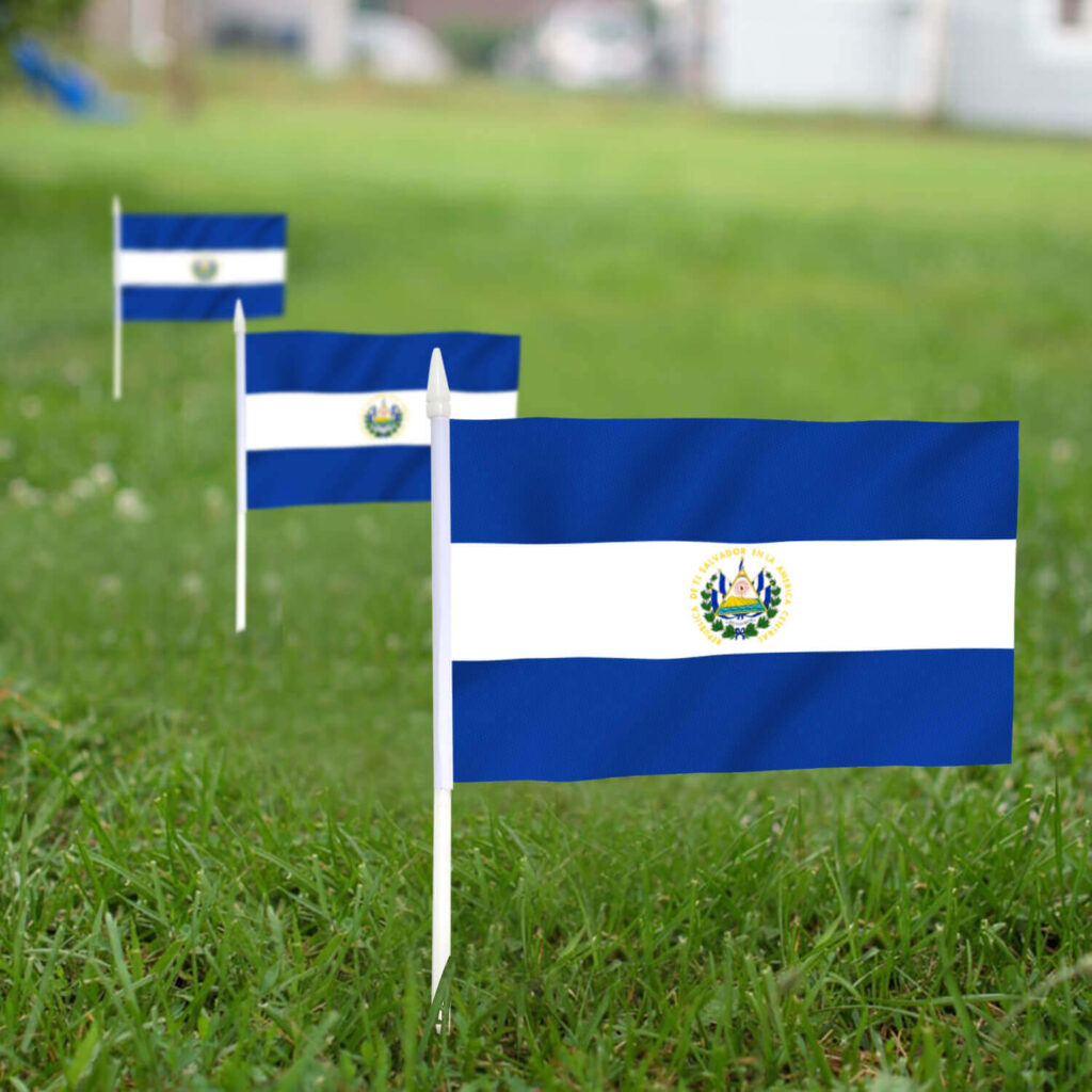 El Salvador Stick Flags 5x8 inch (Pack of 12) - Anley Flags