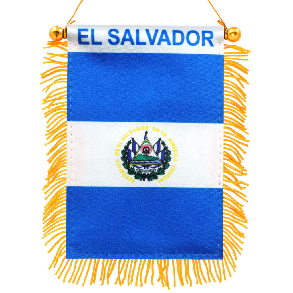 El Salvador Fringy Window Hanging Flag 4 X 6 Inch