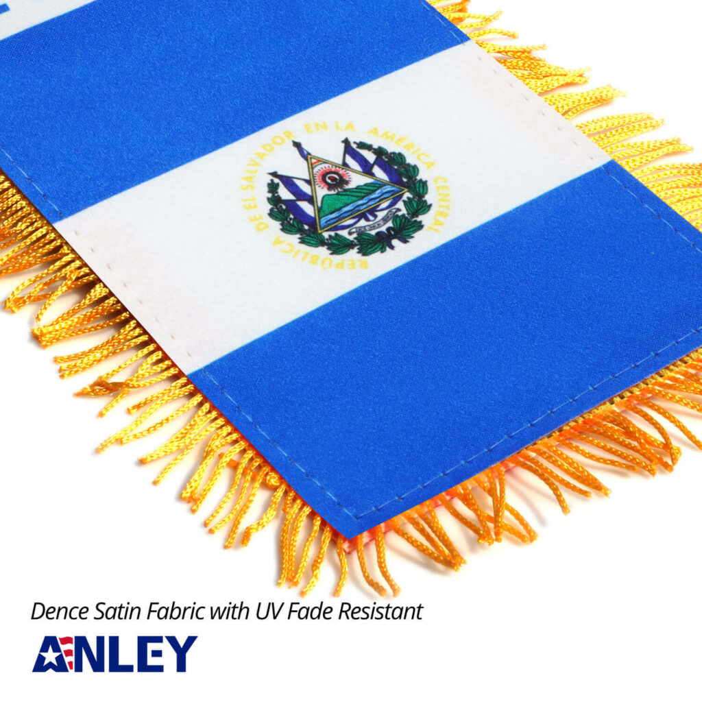 El Salvador Fringy Window Hanging Flag 4 X 6 Inch