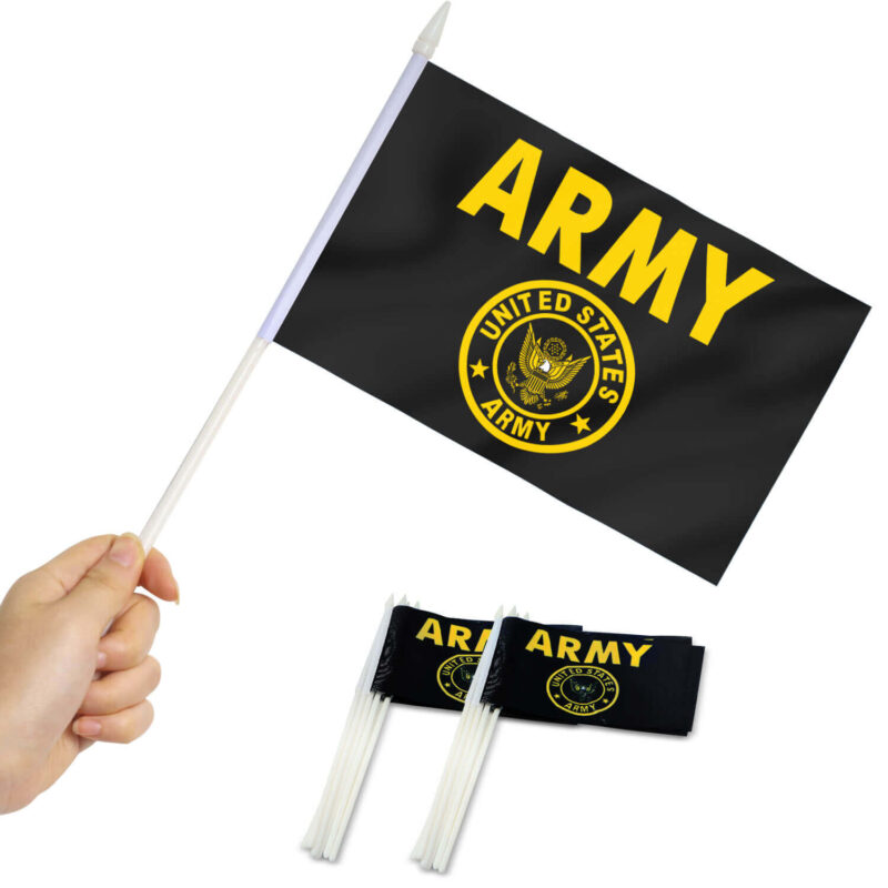 US Army Gold Crest Stick Flags 5x8 inch (Pack of 12) - Anley Flags