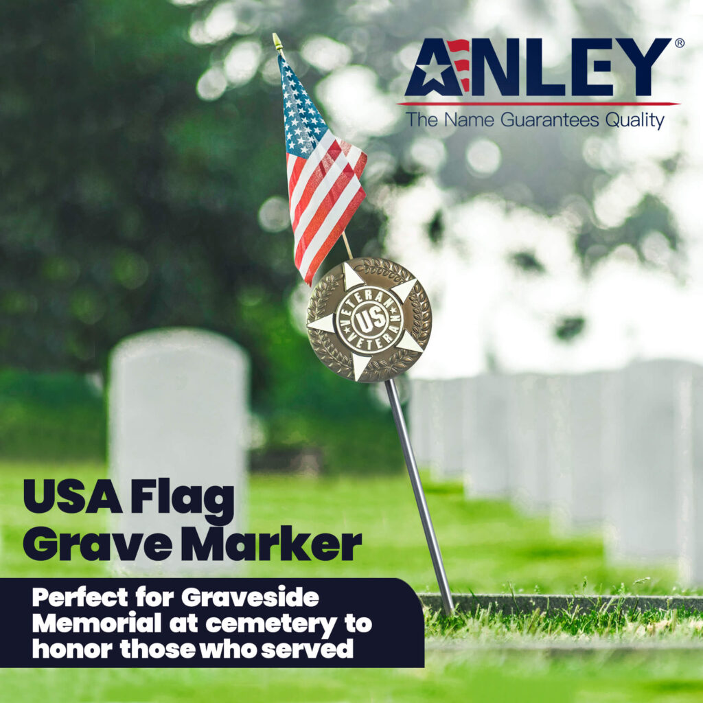 US Veteran Grave Marker with US Stick Flag 34 Inch