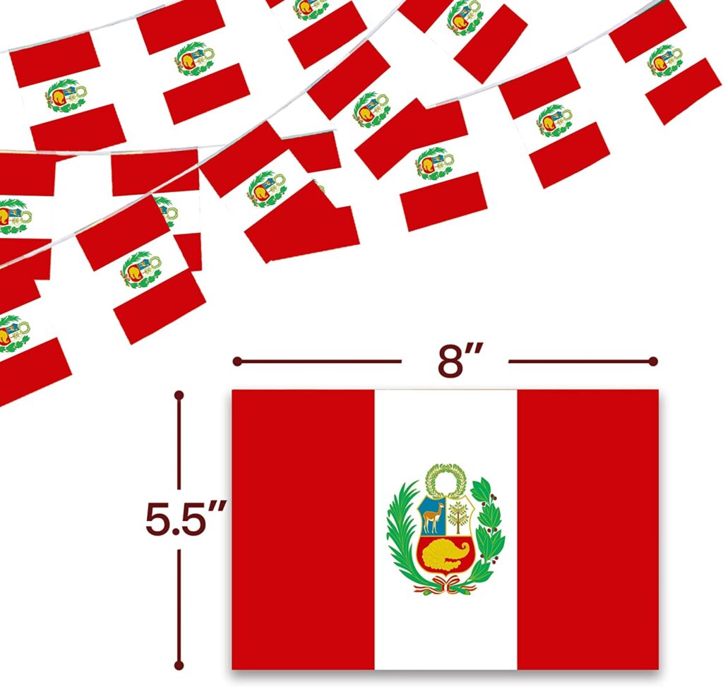 Peru String Flags Pennant Banners 33 Feet 38 Flags (5.5x8 Inch)
