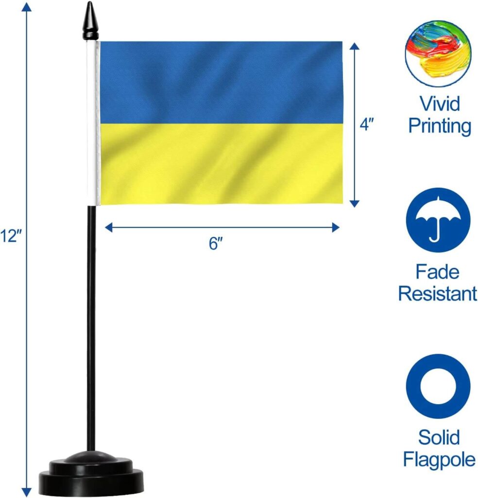 Ukraine Deluxe Desk Flag Set - 6 x 4 Inch - Anley Flags