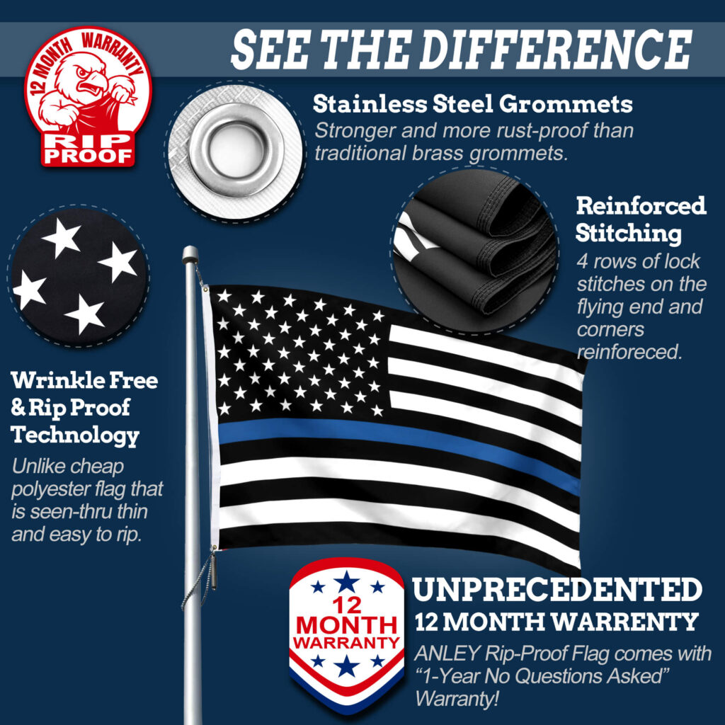 Rip-Proof Technology Double Sided 3-Ply Thin Blue Line USA Flag 3×5 Foot