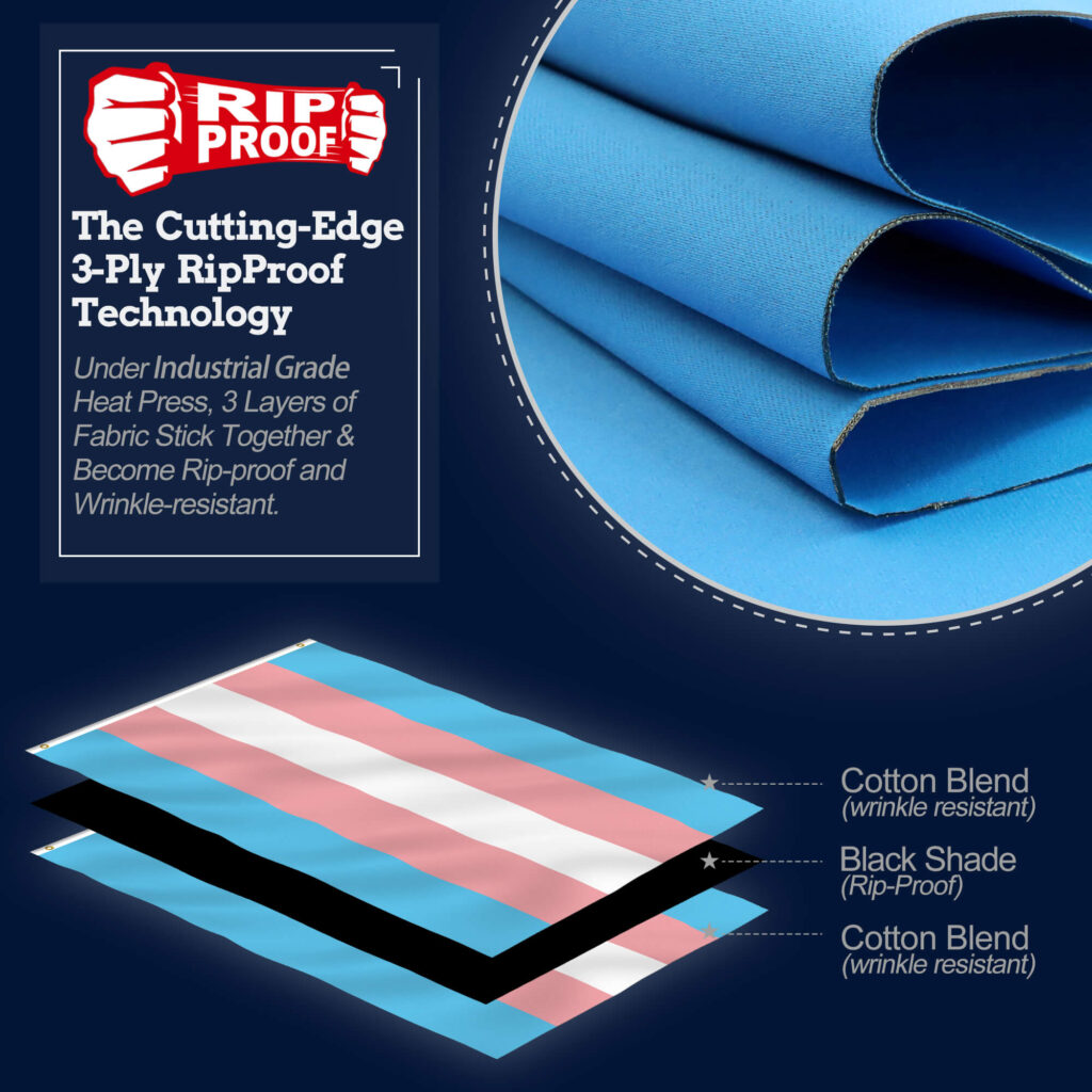 Rip-Proof Technology Double Sided 3-Ply Transgender Pride Flag 3×5 Foot