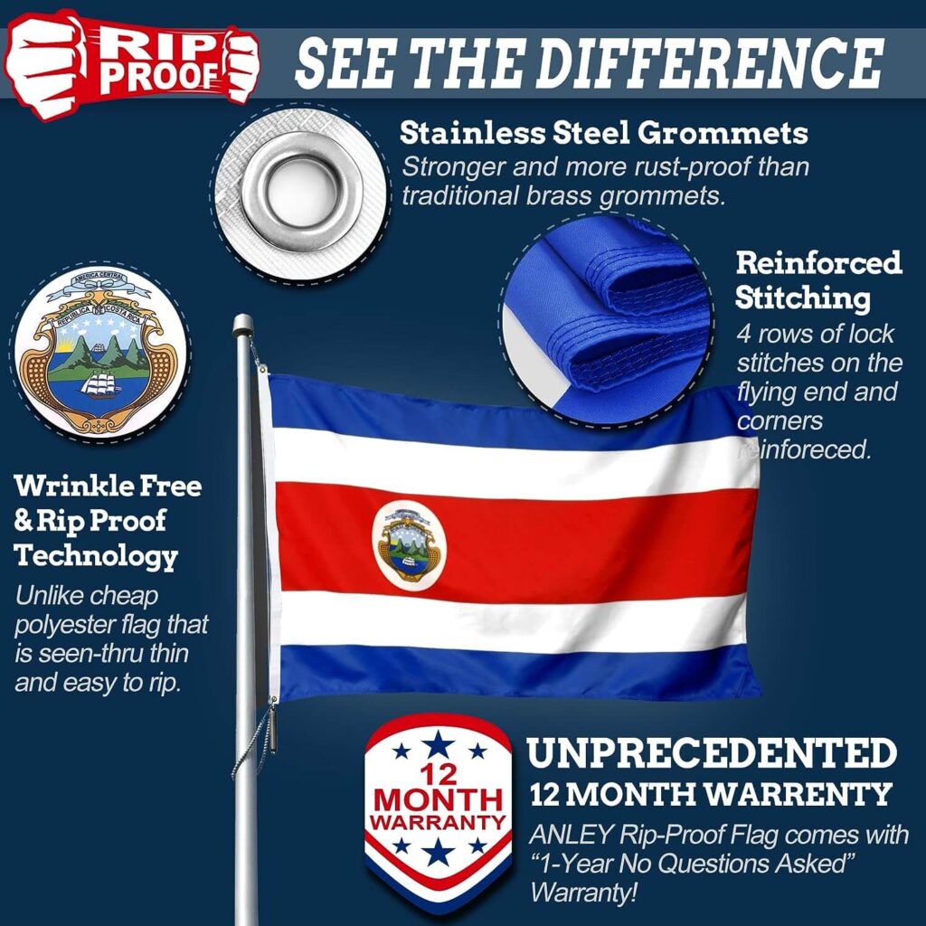 Rip-Proof Technology Double Sided 3-Ply Costa Rica Flag 3×5 Foot