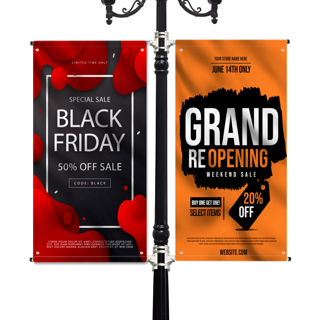 Custom Street Light Pole Banner Printing & FREE Designer Service