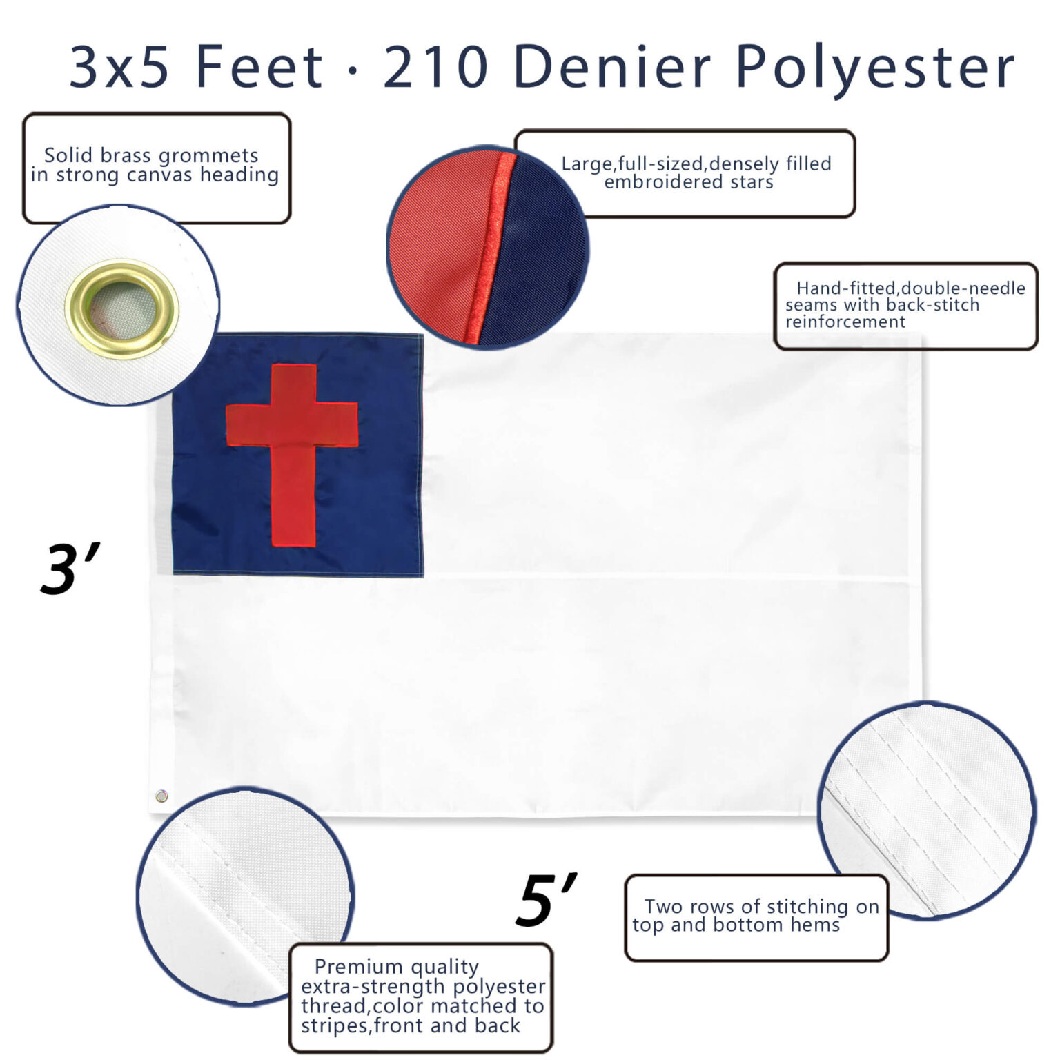 EverStrong Embroidered Christian Flag 3x5 Foot