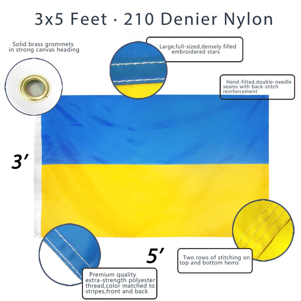 EverStrong Nylon Embroidered Ukraine Flag 3x5 Foot