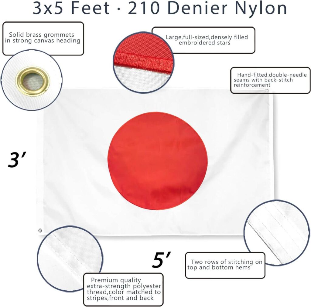 EverStrong Nylon Embroidered Japan Flag 3x5 Foot