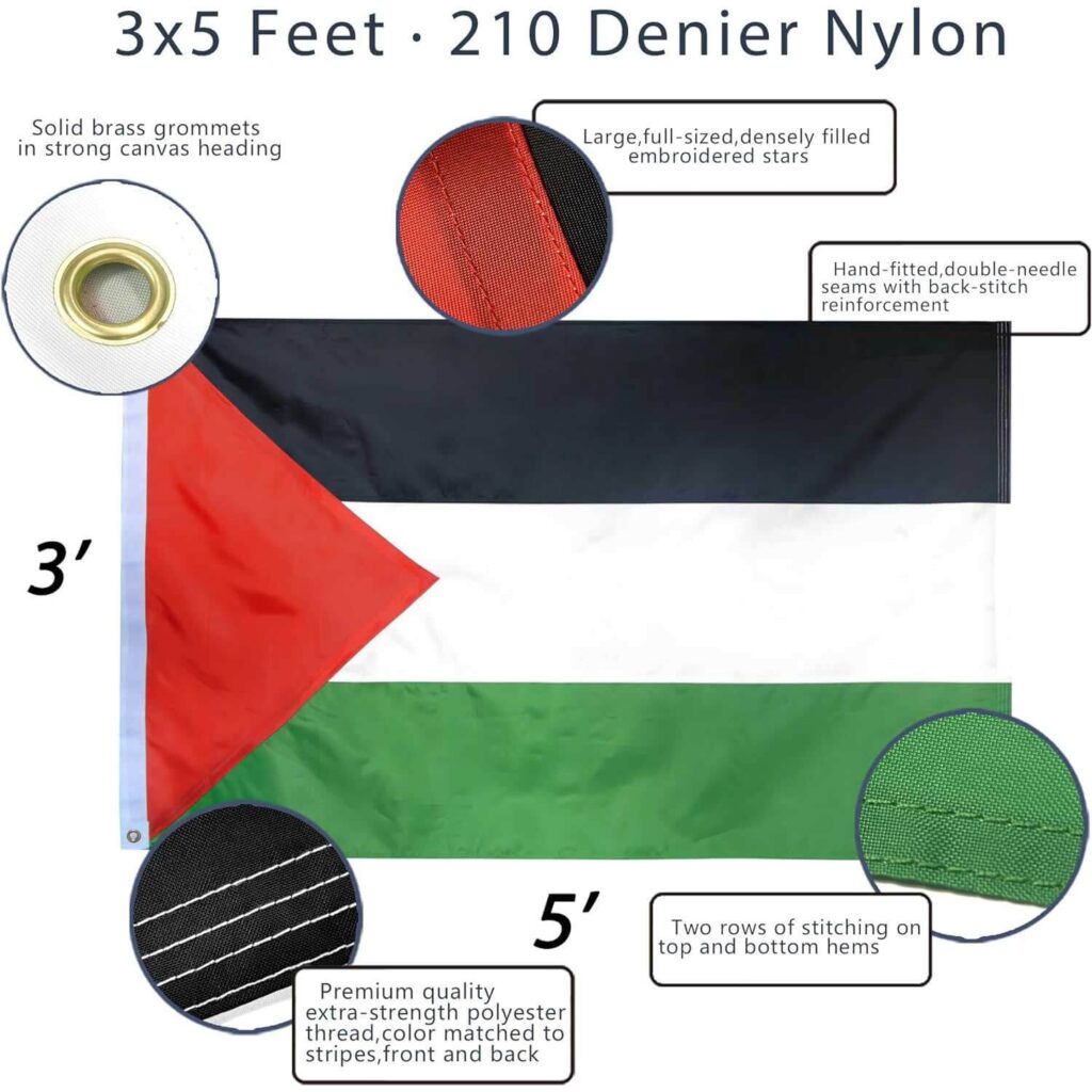 EverStrong Nylon Embroidered Palestine Flag 3x5 Foot