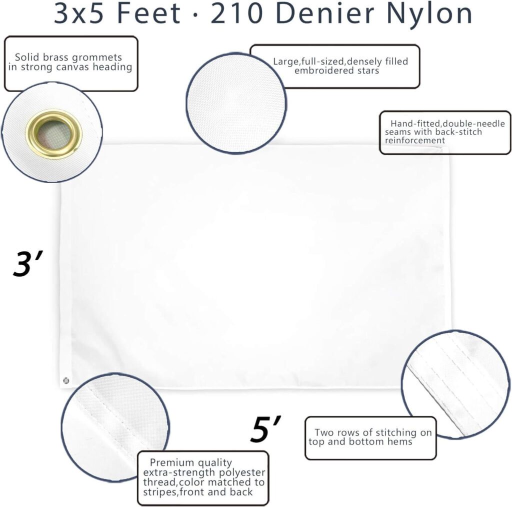 EverStrong Nylon Embroidered Solid White Flag 3x5 Foot