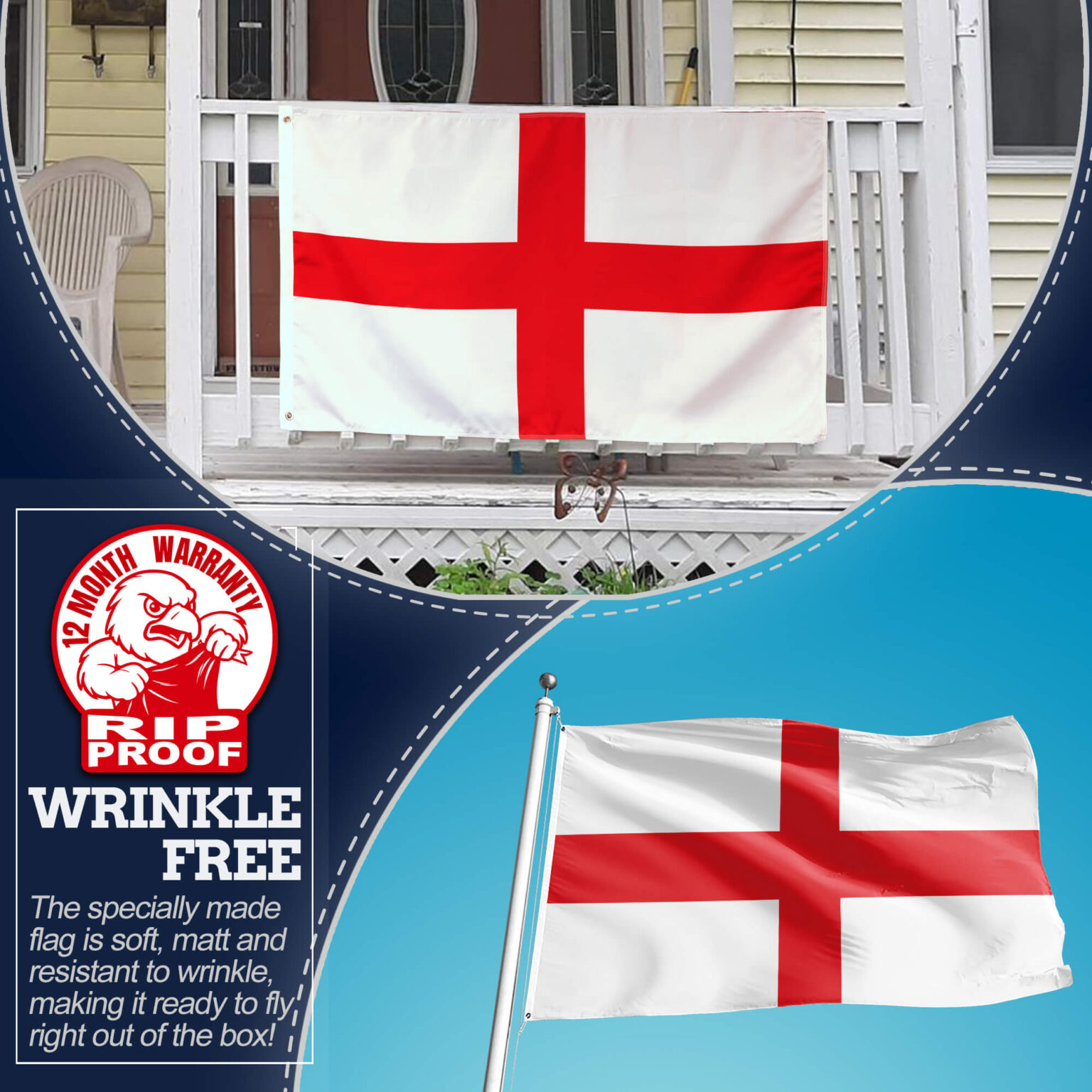 Rip-Proof Technology Double Sided 3-Ply England Flag 3×5 Foot