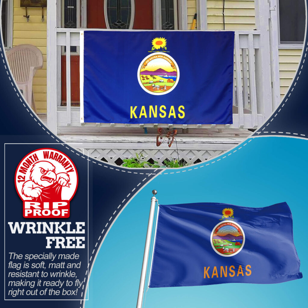 Rip-Proof Technology Double Sided 3-Ply Kansas State Flag 3×5 Foot