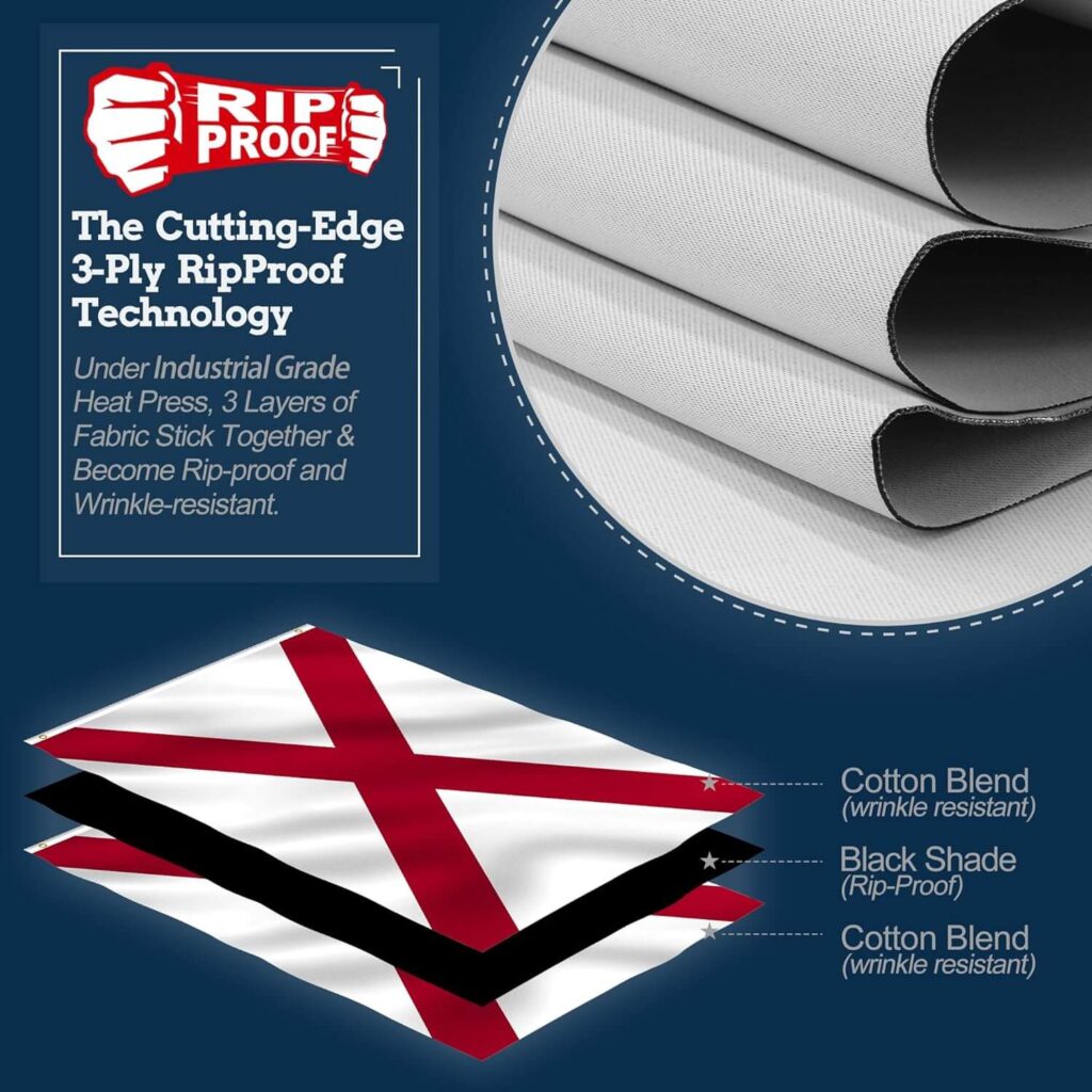 Rip-Proof Technology Double Sided 3-Ply Alabama State Flag 3×5 Foot