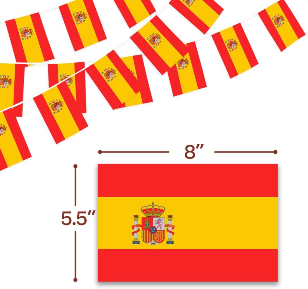 Spain String Flags Pennant Banners 33 Feet 38 Flags (5.5x8 Inch)